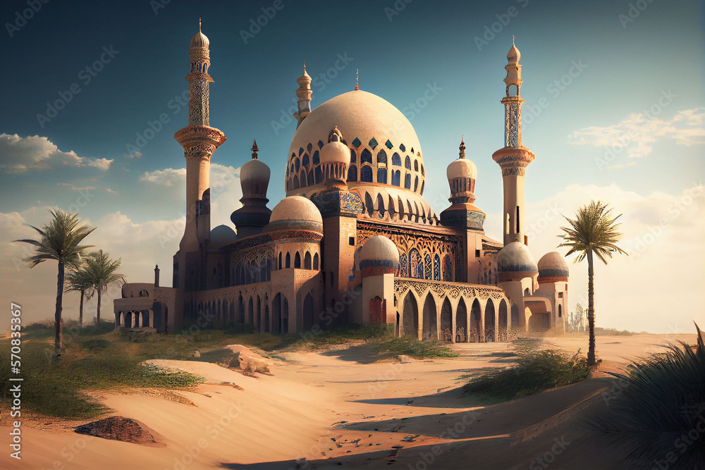 Elegant illustration of a beautiful muslim mosque. Generative AI Stock ...