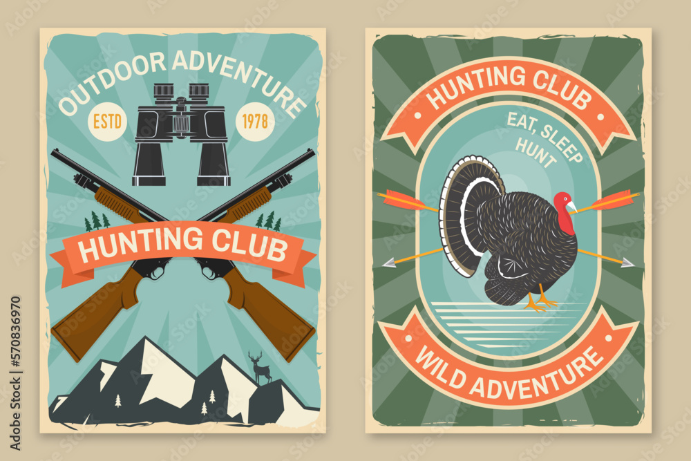 Hunting club poster, banner. Vector. Vintage typography design with ...