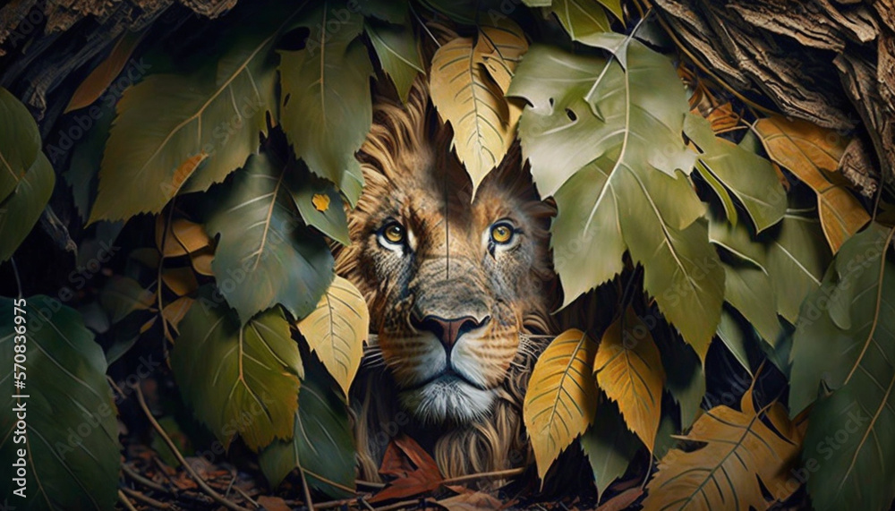 Lion, Hiding Animals Series, Generative AI, Illustration Stock イラスト ...