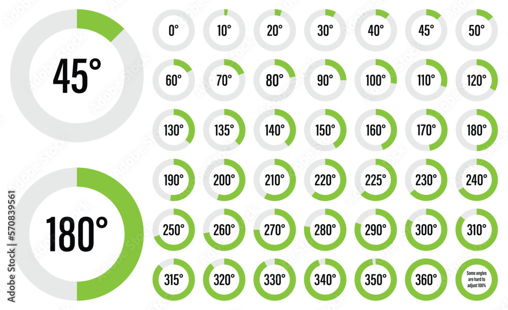 Set of angle measurement charts for a circle, pie diagrams infographic ...