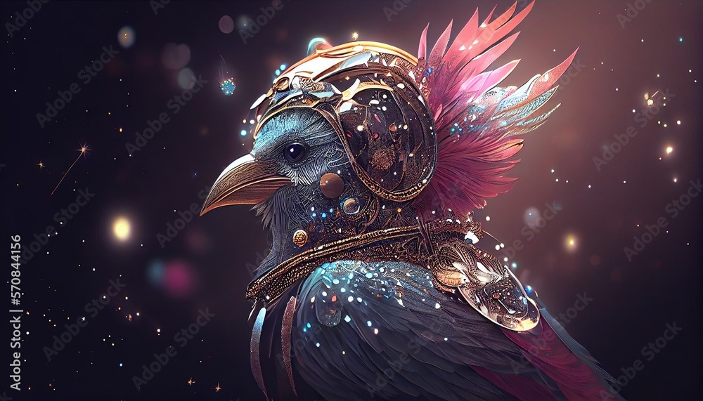 Bird in Gold Helmet Character Fantasy Portrait. Magic Bird Mascot ...
