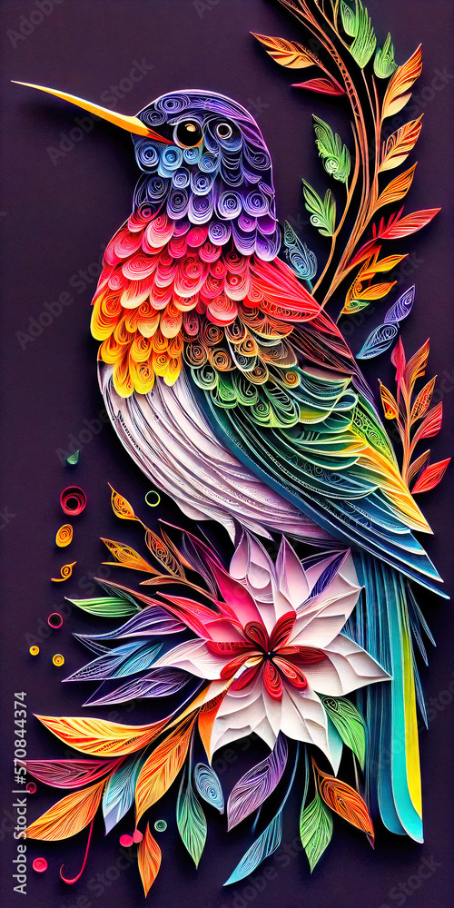 Paper Quilling bird design - colorful polychromatic rainbow paper ...