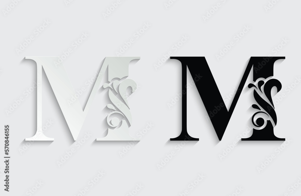 letter M. Black flower alphabet. Beautiful capital letters with shadow ...