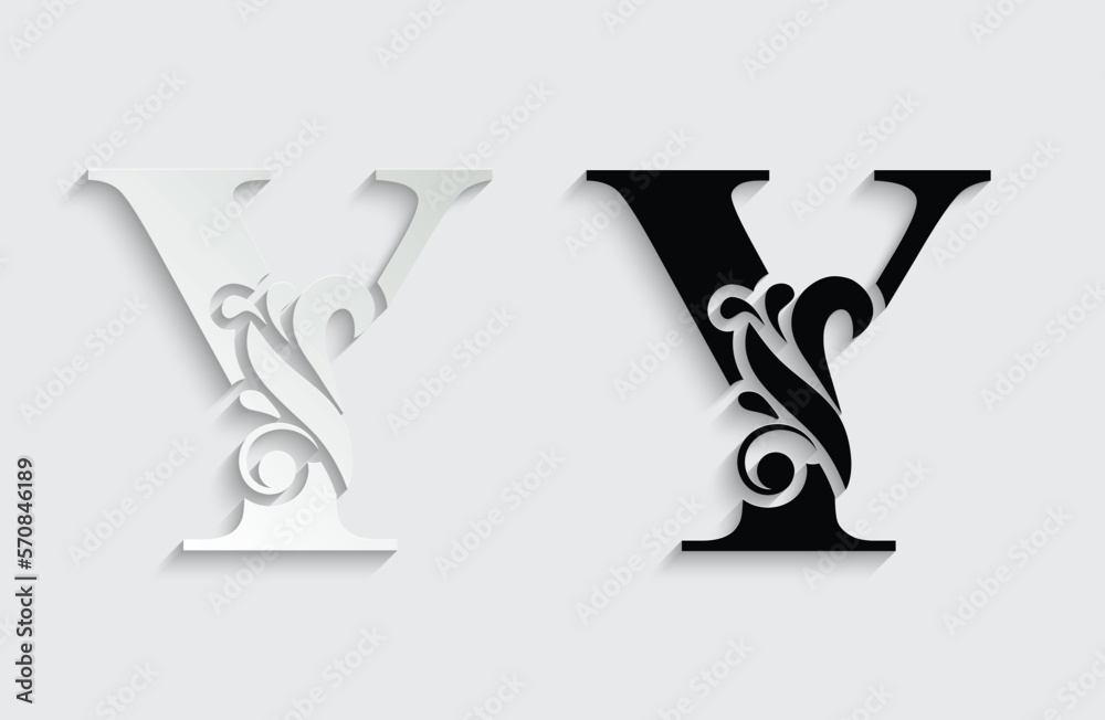 letter Y. Black flower alphabet. Beautiful capital letters with shadow ...