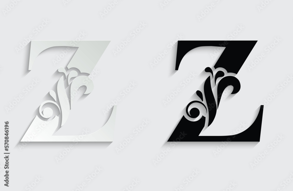 letter Z. Black flower alphabet. Beautiful capital letters with shadow ...