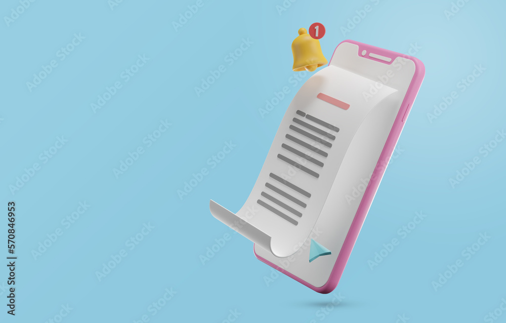 3d render illustrator smartphone showing yellow notification icon ,3d ...