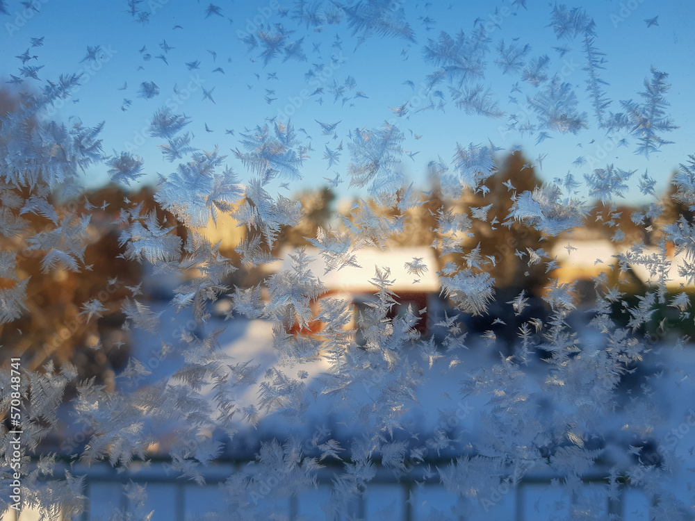 Snowflake Build-up from a Window in Winter. Snowflakes were building up ...