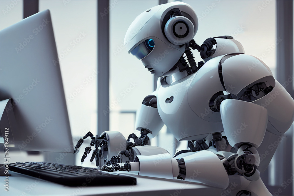 Chatgpt ai robot answering questions on a computer chatbot robot ...