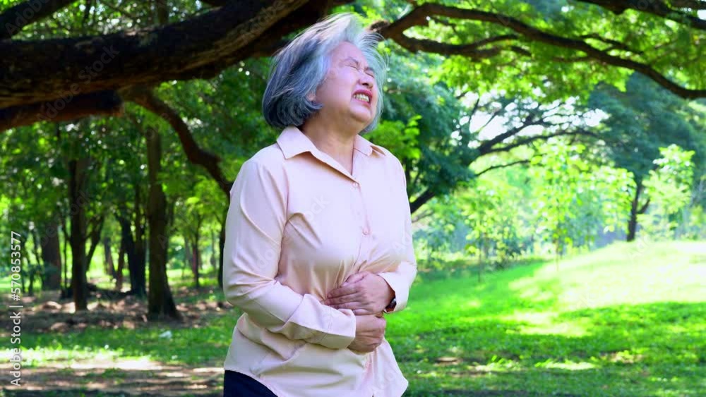 Sick Asian senior woman stomachache or Gastroenterologists, elderly ...