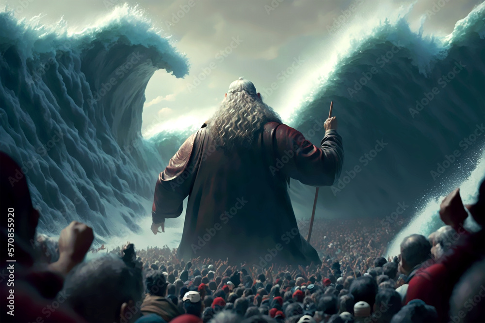 Moses crossing the Red Sea with the Israelites, Exodus of the bible ...