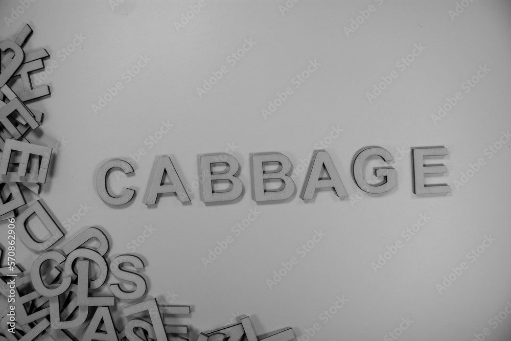 CABBAGE in wooden English words language capital letters spilling from ...