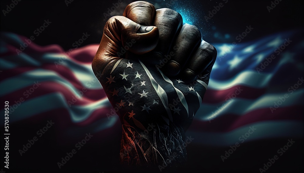 black lives matter, BLM hand, BLM fist, background with USA flag ...