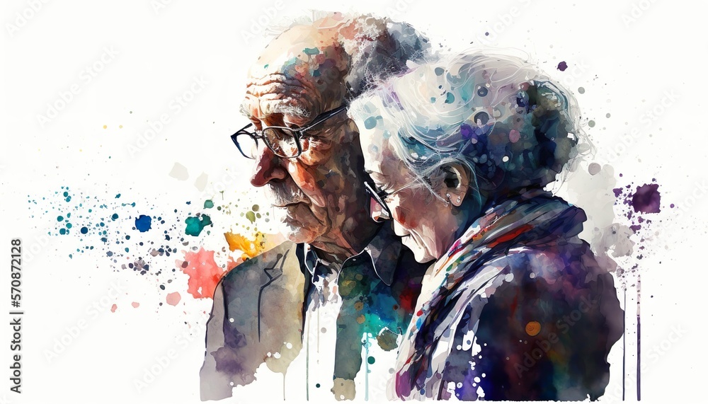 elderly couple looks worried, frustrated and terrified into the future ...