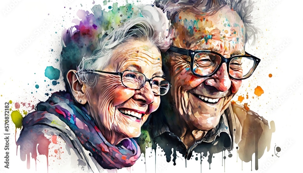 Elderly couple in love laughing head to head, enjoyment for life in old ...