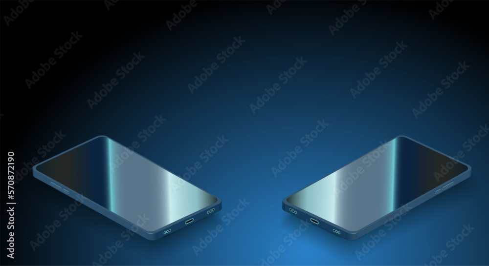 Mobile phone with a reflection on the screen on a polished background ...