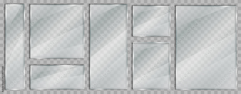 Set glass plate on transparent background, clear glass showcase ...