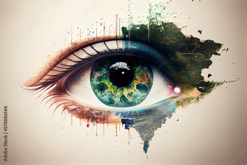 Woman's eye close-up with the planet Earth. Abstract concept of the eye ...
