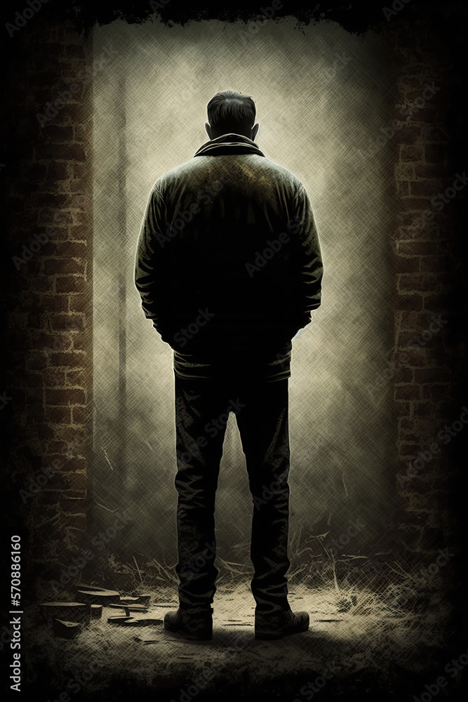 Generative AI Illustration.A gloomy dark concept of a dark figure of a ...