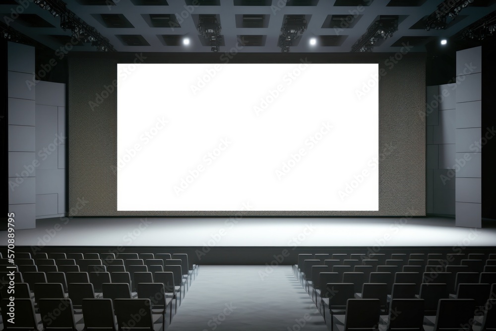 Empty stage for event or business conference with big blank screen ...