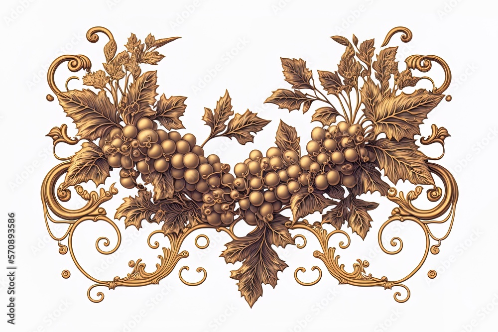 border of grape clusters and an exquisite scroll design, both above and ...