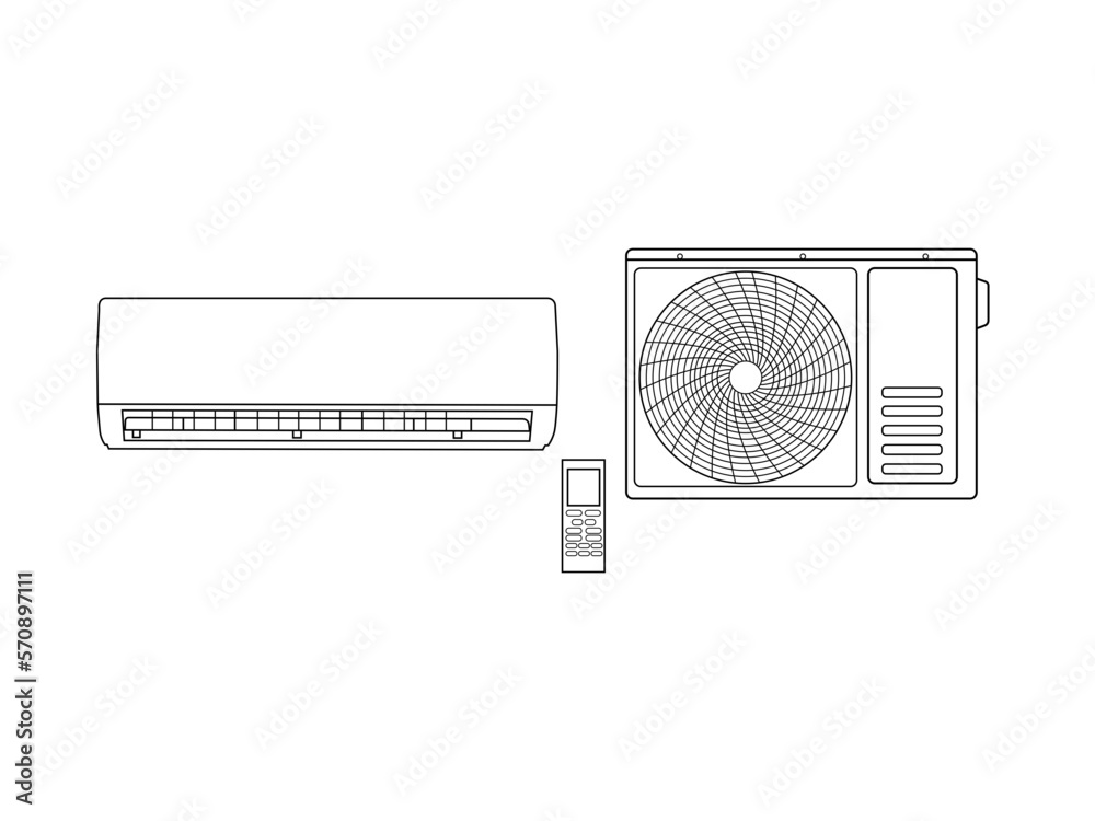 Air conditioner with remote control icon in outline style isolated on ...