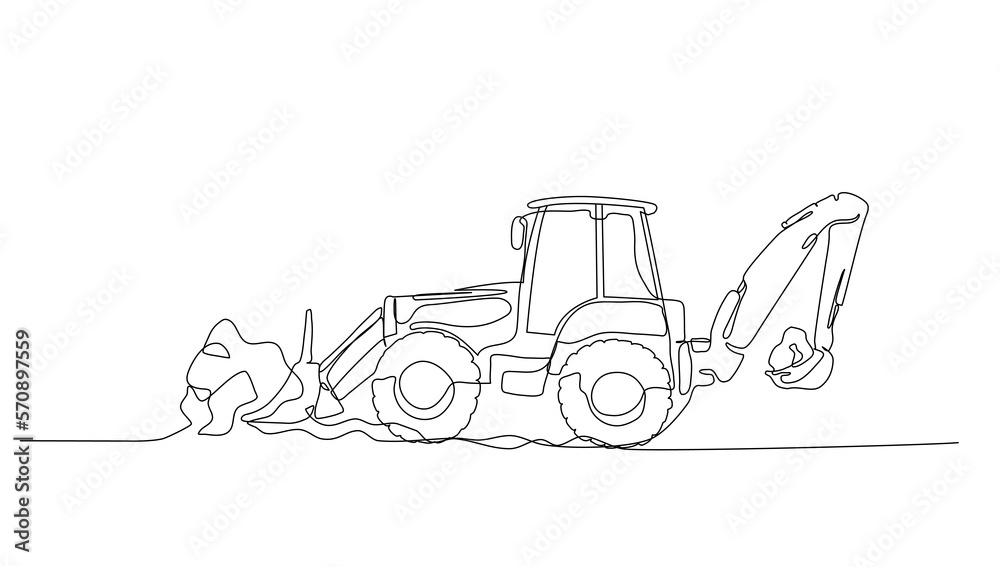 Continuous line art or One Line drawing of backhoe digging for vector ...