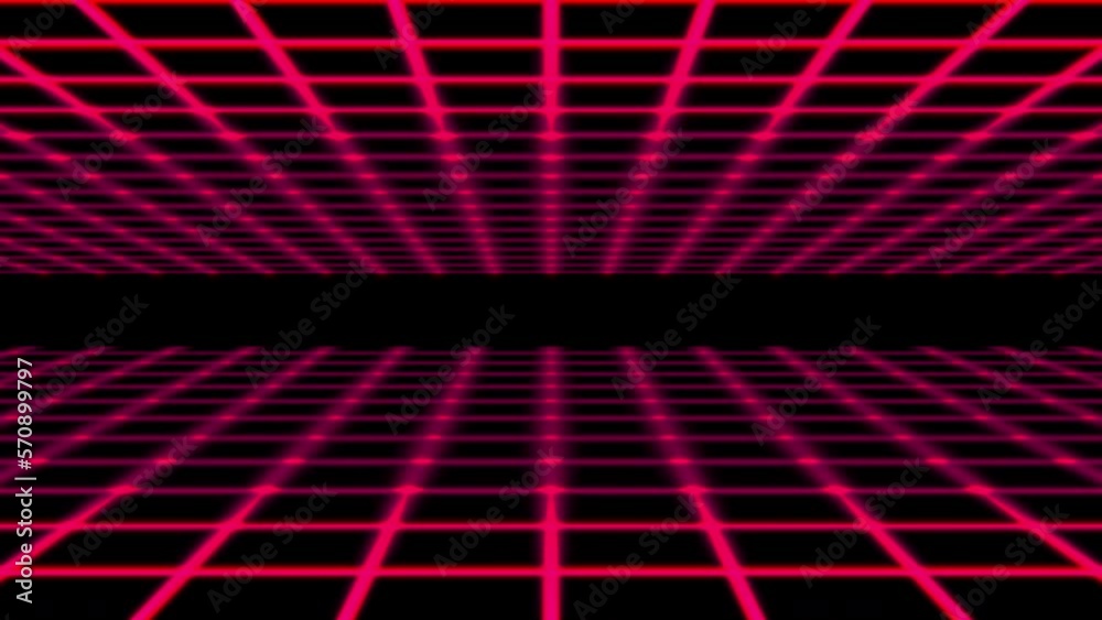 Neon red grid pattern in rows in dark galaxy in 80s style, motion abstract futuristic, cyber and ...