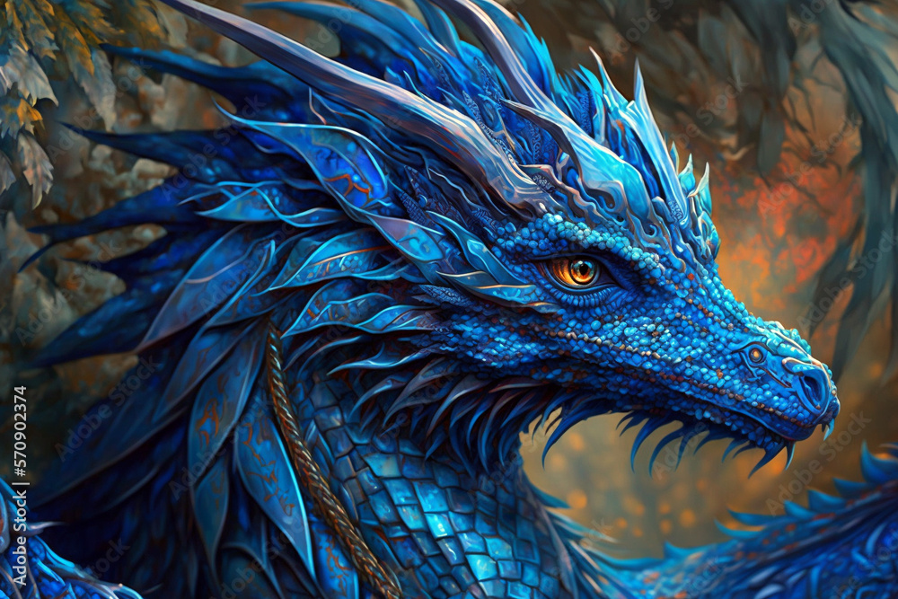 Beautiful blue dragon on the nature concept. Generative Ai illustration ...