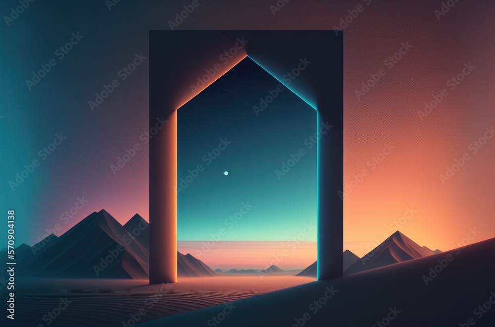 Fondo Sci-fi retro futurista, arco en el desierto, arco aesthetic ...