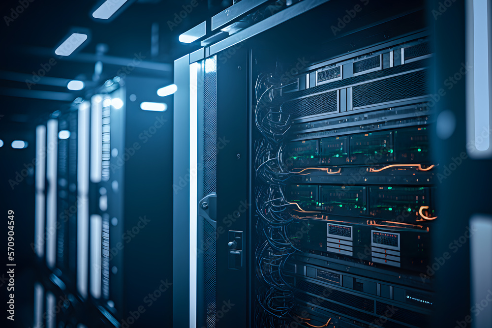 Data center With multiple rows operational server with Super computer ...