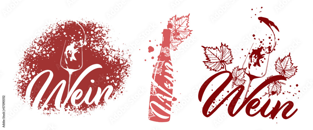 Wein Designs - Collection of wine glasses and bottles. Sketch vector ...