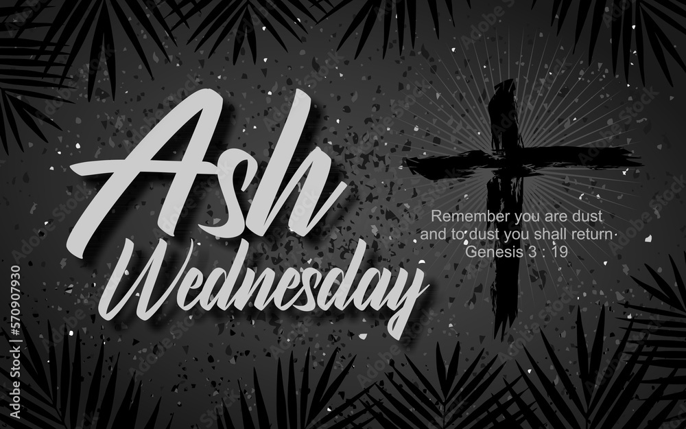 Vector illustration of Ash Wednesday Christian holy day banner with ...