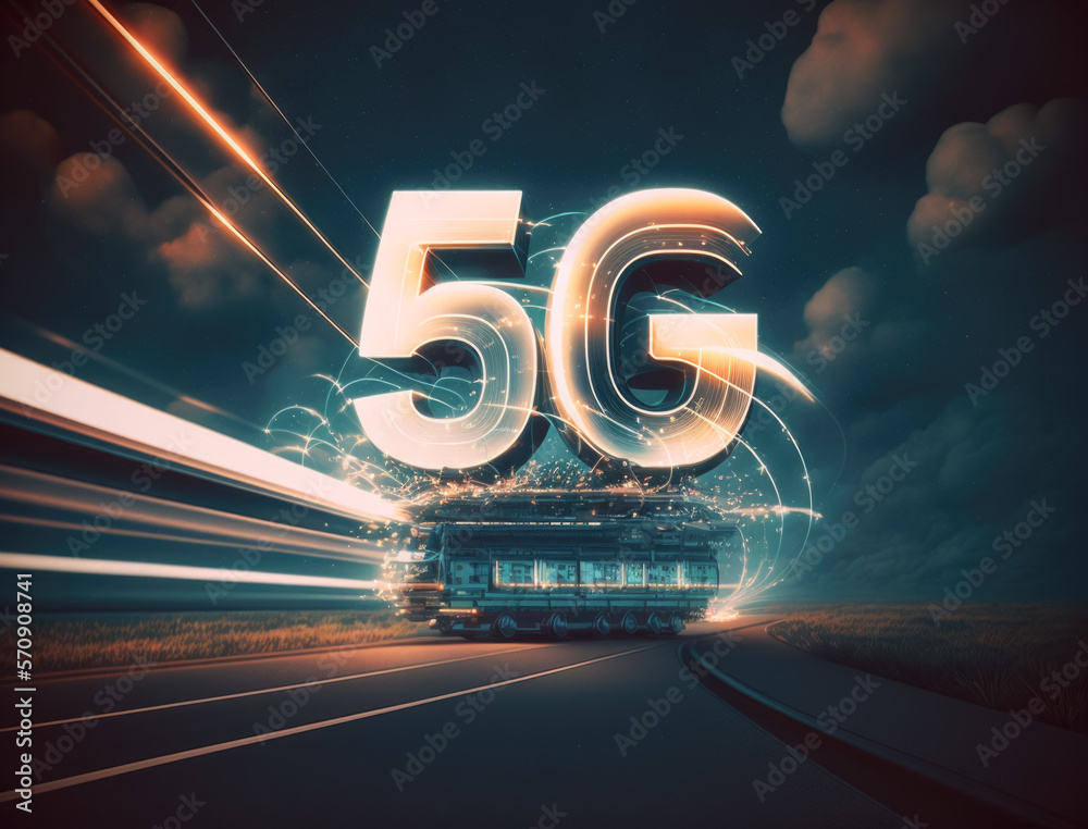 5G network digital hologram and internet of things on city background ...
