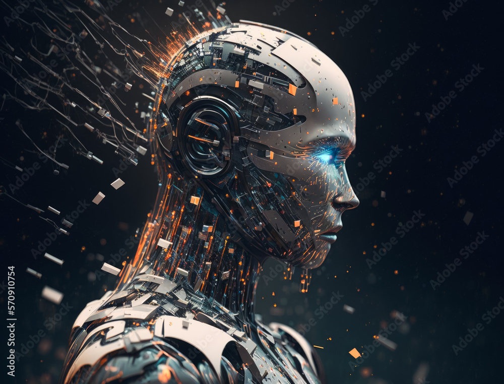 Female face technological concept Lines connected to thinkers ...