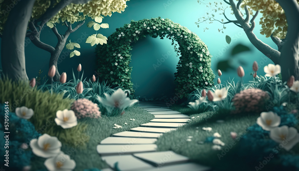 Beautiful enchanted landscape. Fantasy garden background. Magic meadow ...