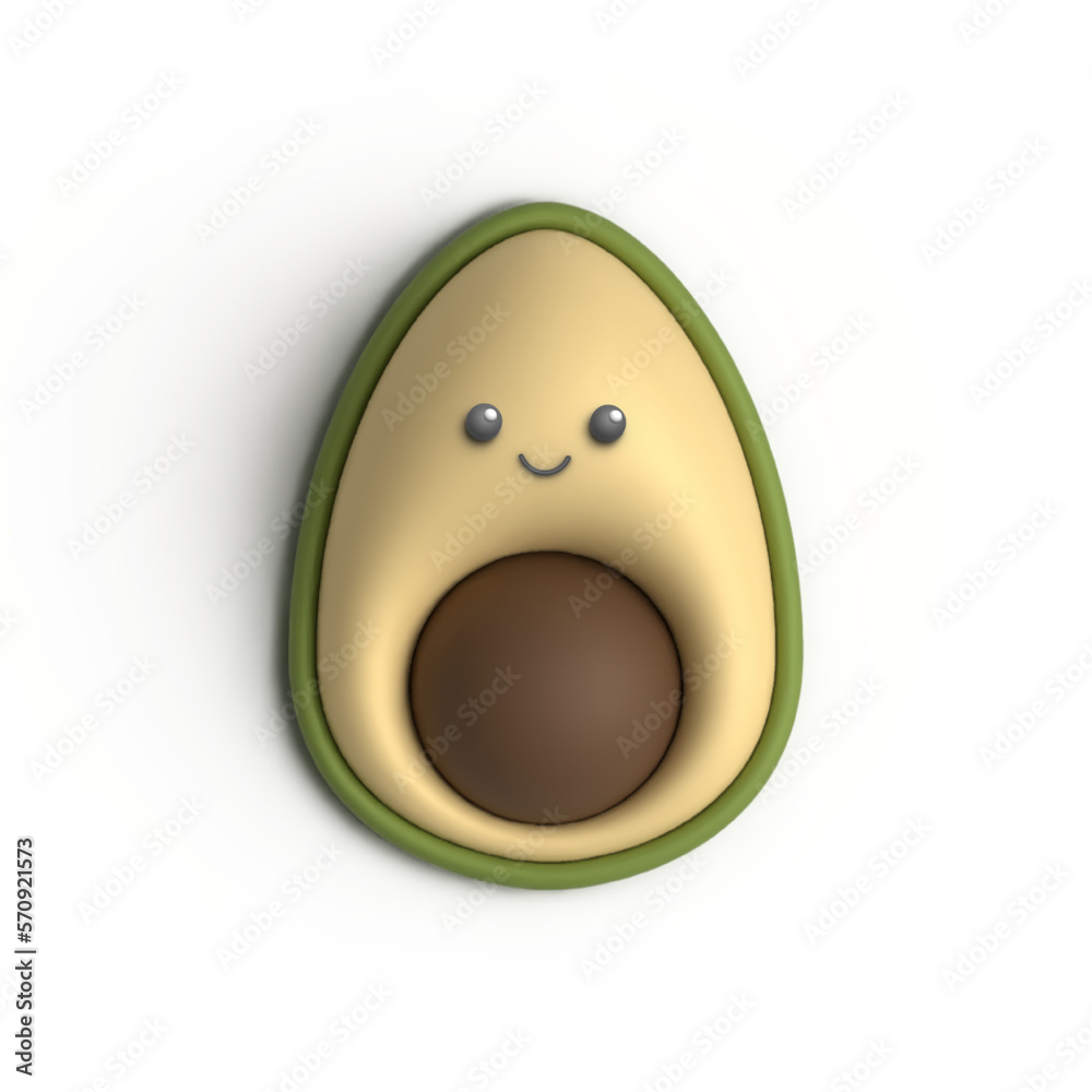 Face of Cute Avocado Front View Isolated on White Background. Fruit ...