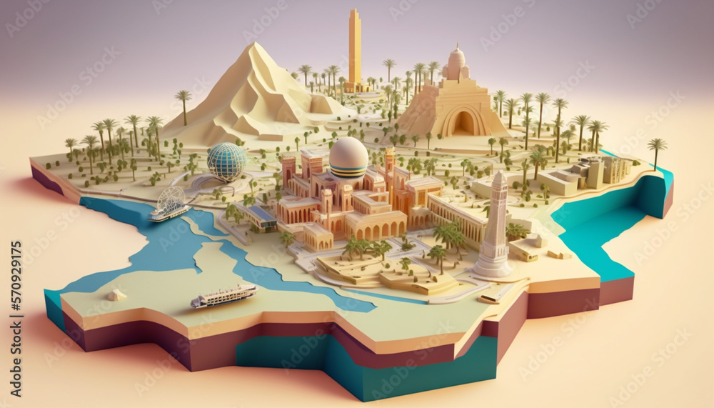 3d isometric Egypt landscape map illustration Stock Illustration ...