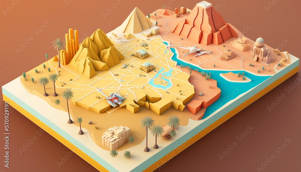3d isometric Egypt landscape map illustration Stock Illustration ...
