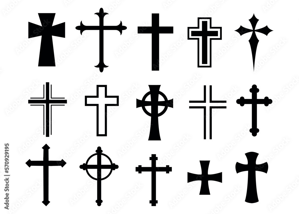 Catholic Symbols - Cross Christian icons. Vector line black christian ...