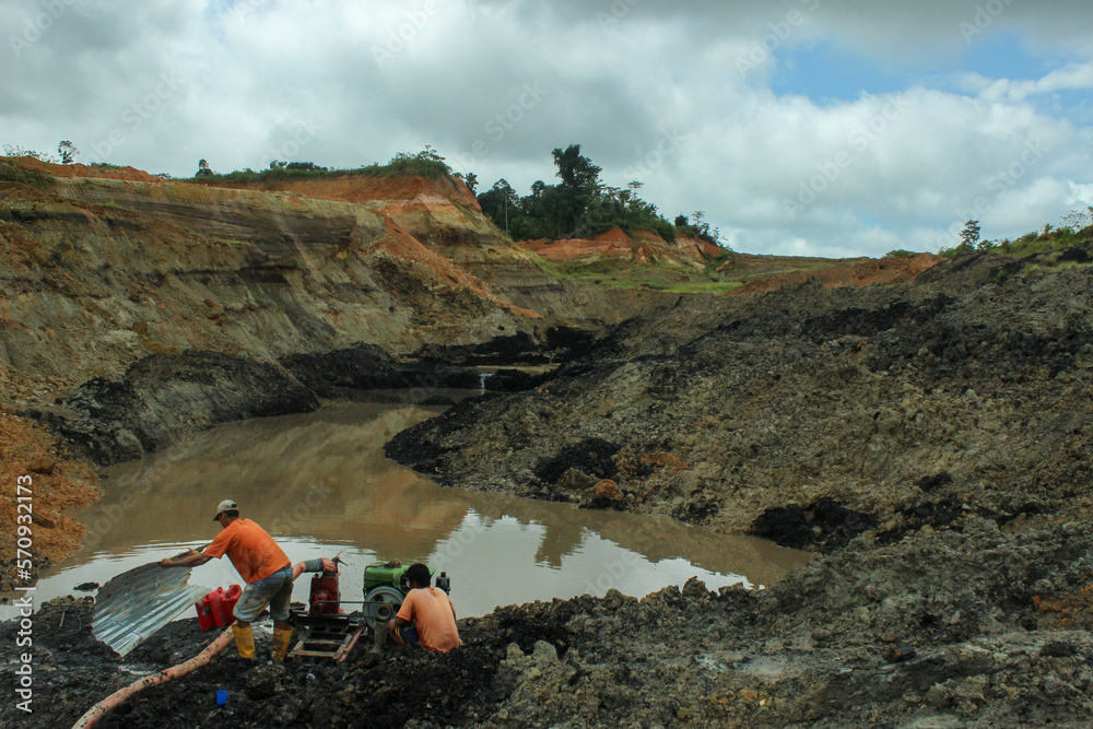 portrait of the condition of the coal mine site that is stagnant water ...