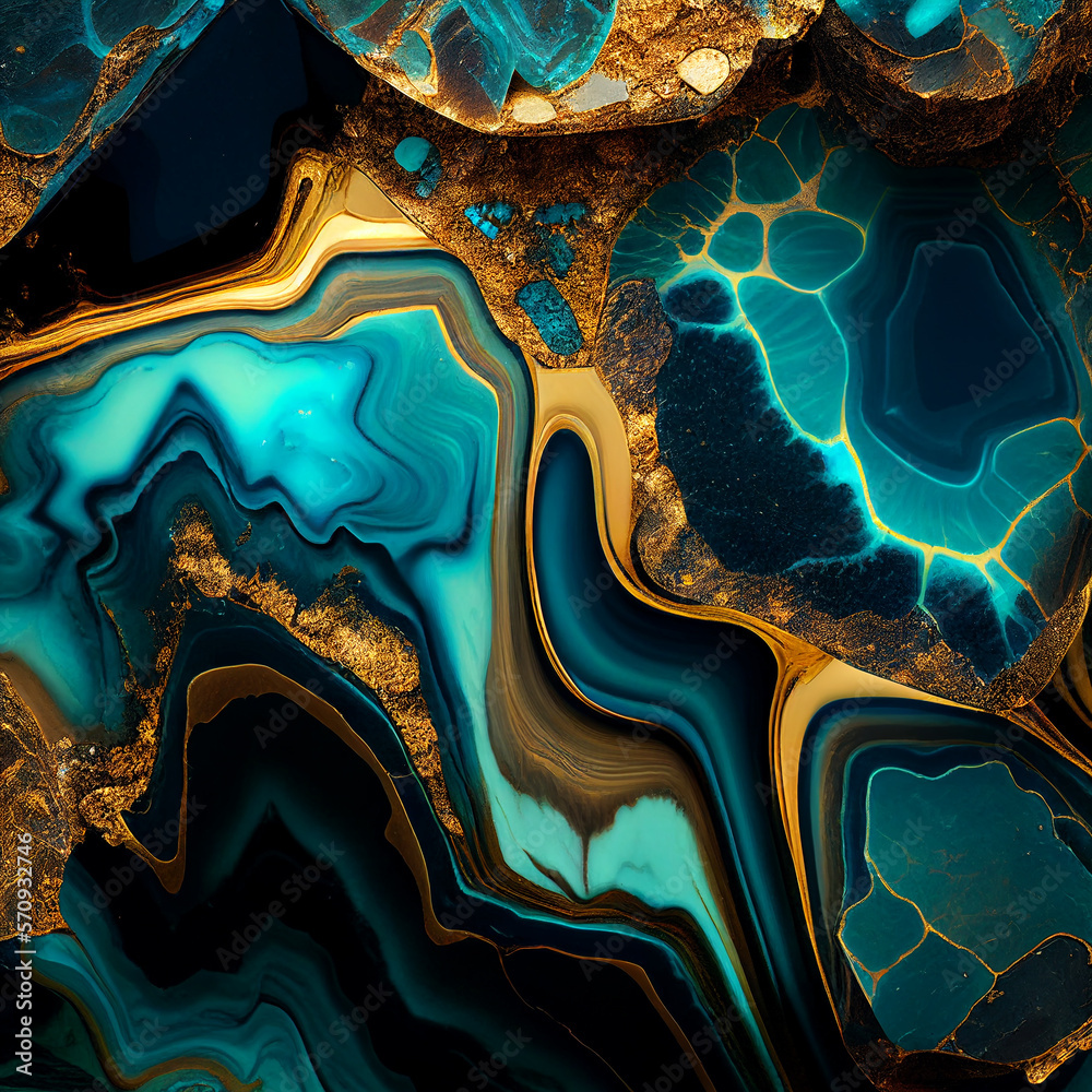 Cyan and gold marble texture. Mixed stone textures background ...