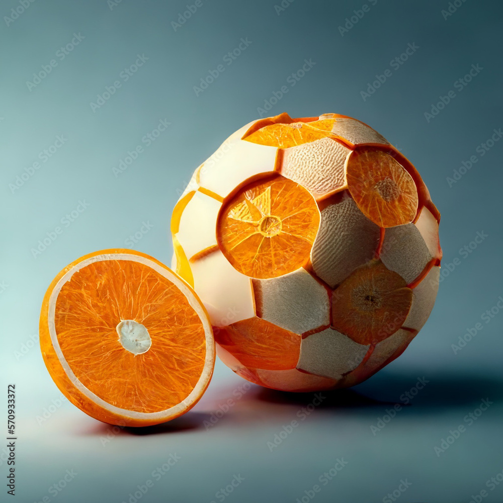 Orange and soccer ball blended design. Generative AI drawing. Stock ...