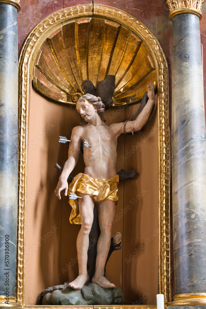 statue of st. sebastian shrine angel arrows death devotion gospel ...