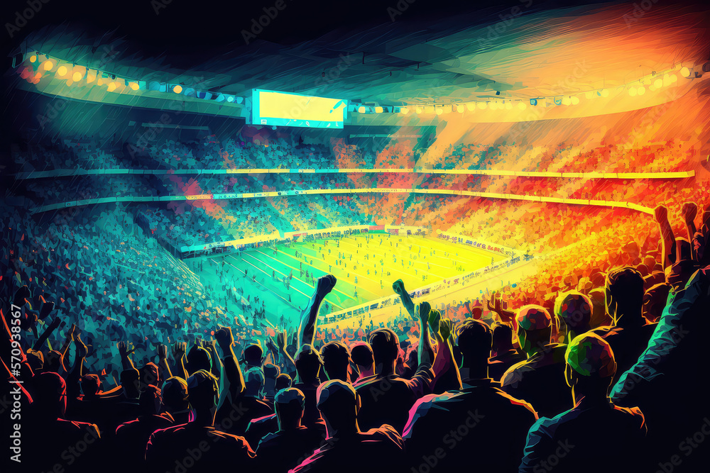 football supporter on stadium. fan group on soccer pitch watching ...