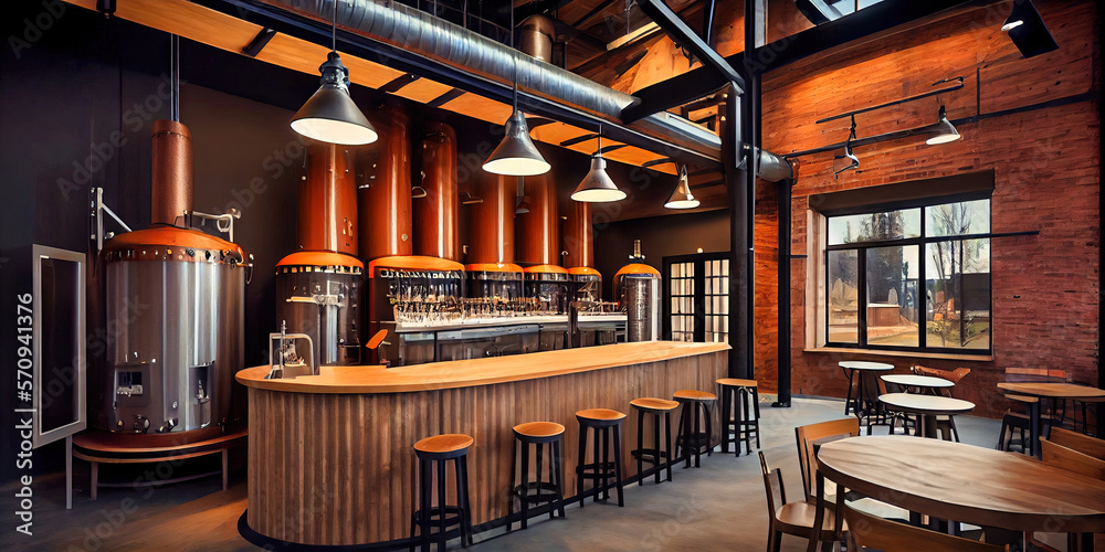 Microbrewery interior design made by generative AI Stock Illustration ...