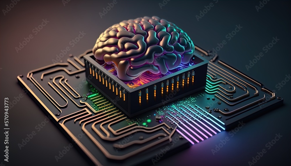 Human brain as a microchip illustration. Digitalization, business ...