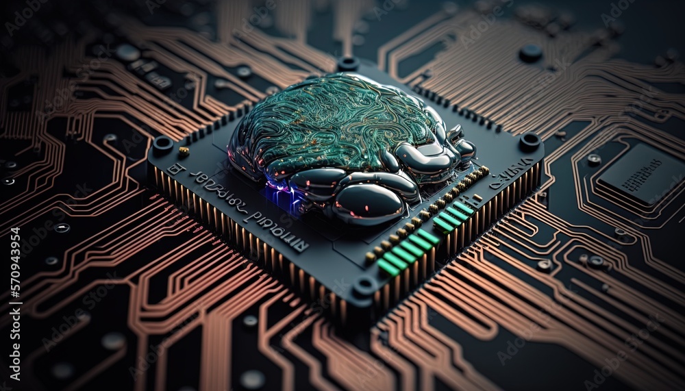 Human brain as a microchip illustration. Digitalization, business ...