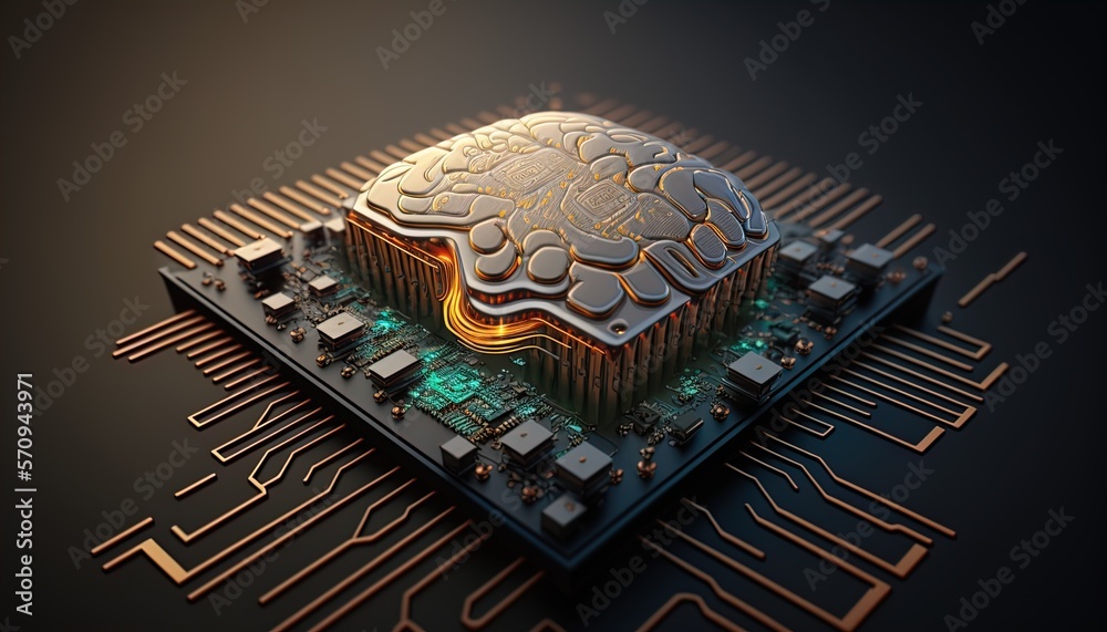 Human Brain As A Microchip Illustration Digitalization Business