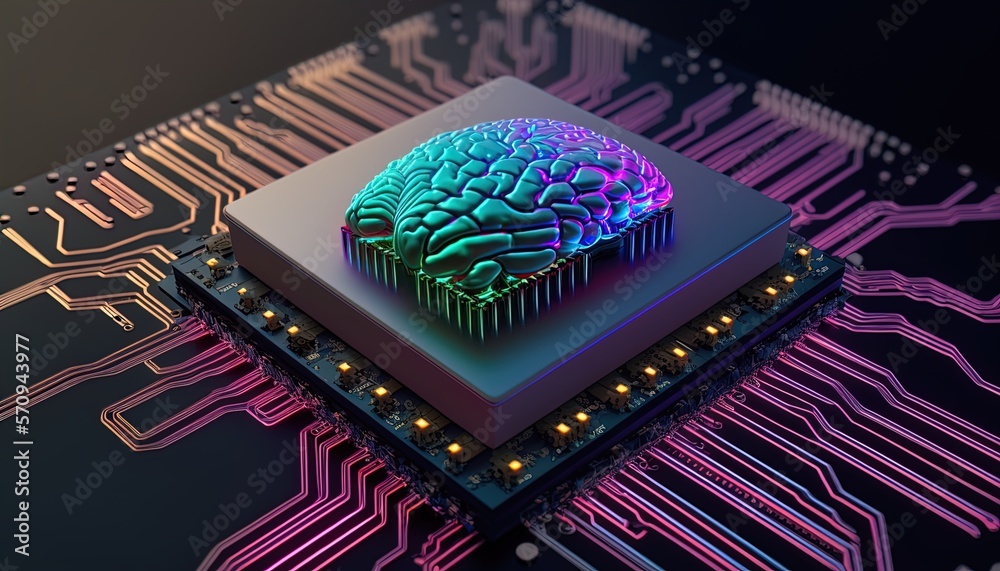 Human brain as a microchip illustration. Digitalization, business ...