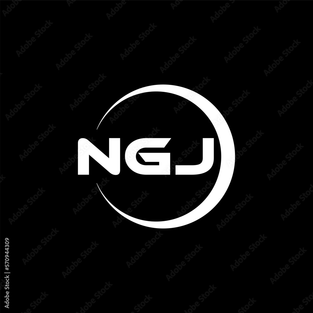 NGJ letter logo design with black background in illustrator, cube logo ...